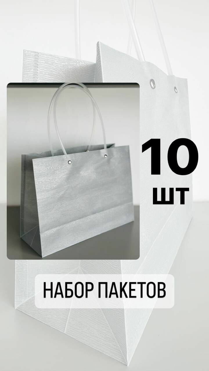 Набор подарочных пакетов / плотные / серебренные / 10 штук