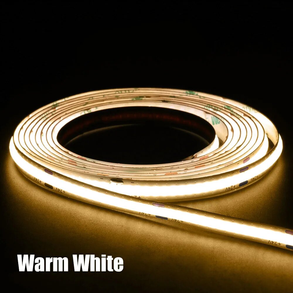 HICCIN Светодиодная лента COB теплый белый 320LED/м 0,5-5 м Белый, Warm White, DC 12V 320Leds, 5м