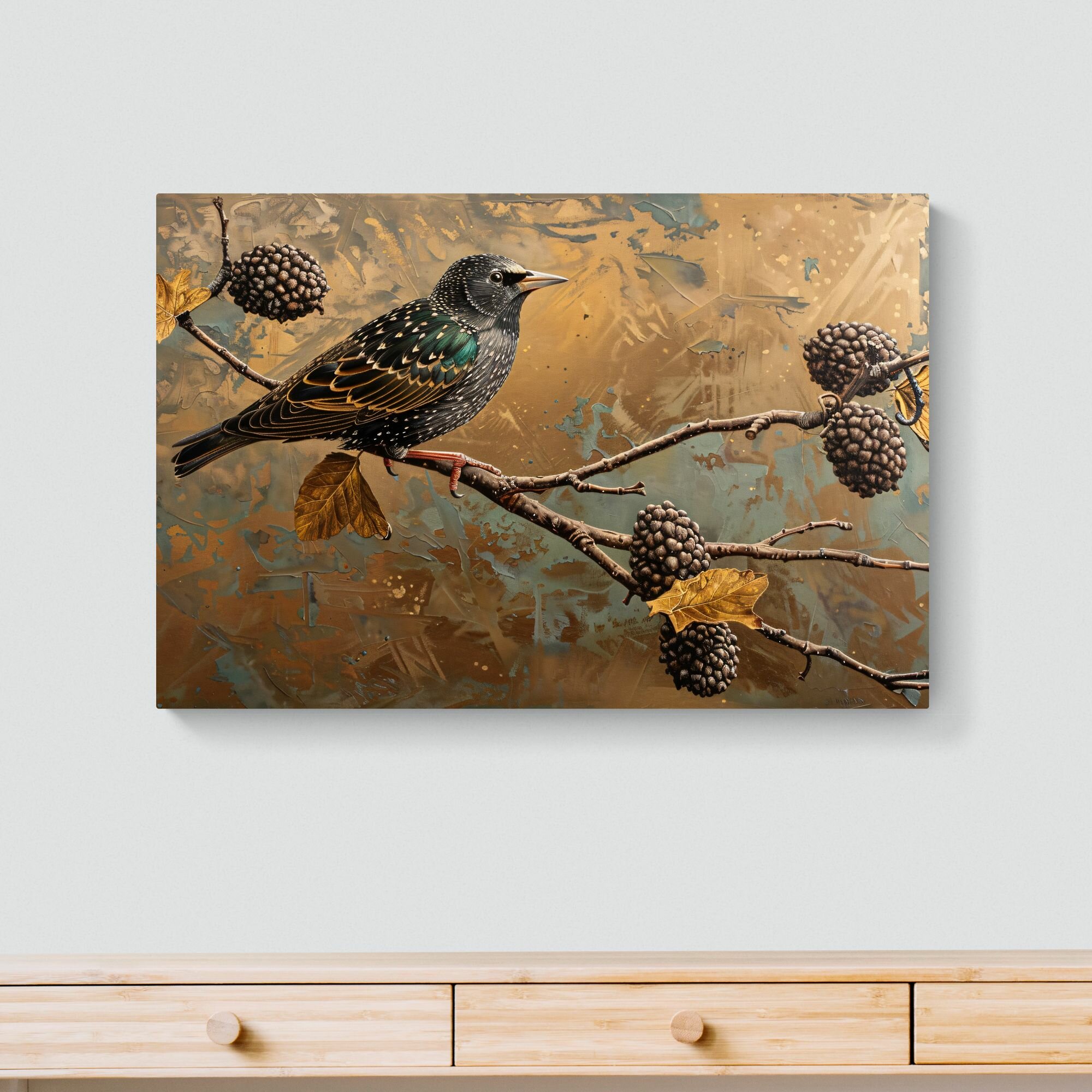 Картина для интерьера на холсте "Птичка на дереве" 40х60 см