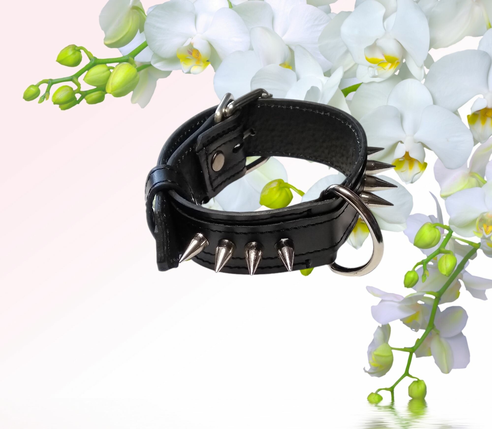 Ошейник для маленьких собак Фантазии от Agat черный кожа ручная работа ширина 3 см обхват шеи 22-27 см