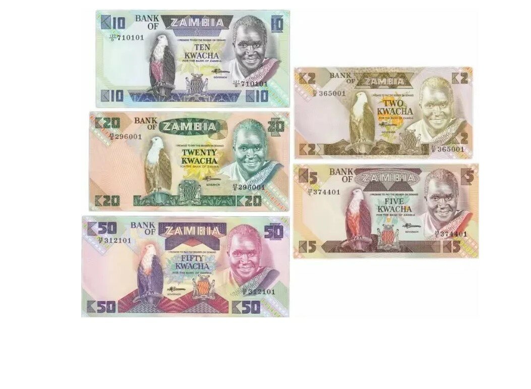 Комплект банкнот Замбии, состояние UNC (без обращения), 1980 -1988 года