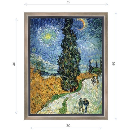 Картина Декор Депо Винсента Ван Гога Дорога с кипарисом под звездой Матовый холст в раме 45х35 см