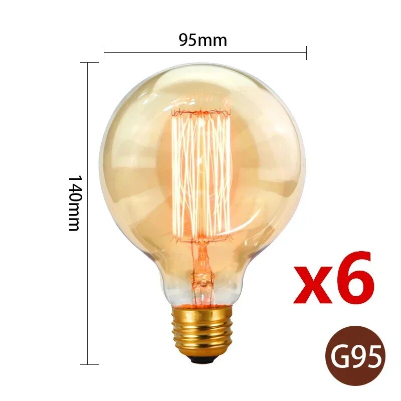 Лампы Эдисона G95 filament, 6 шт.