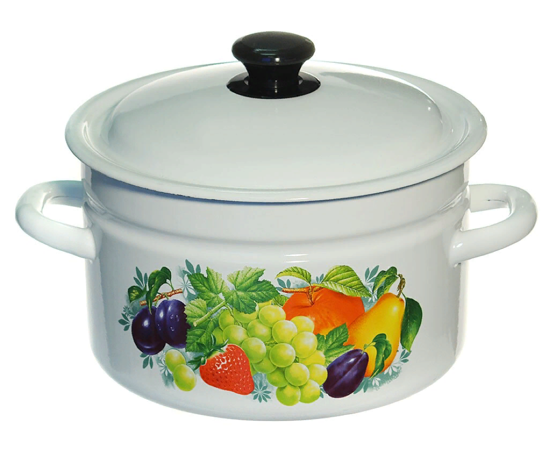 Кастрюля эмалированная Керченский металлургический завод с крышкой, белого цвета с рисунком, 5л / посуда для газовых и электрических плит