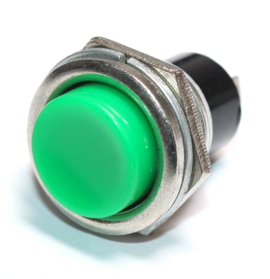 Кнопка PBS-26С круглая (металл.), без фикс, на размыкание ON - (OFF), зелёная, 2A 250VAC, DAYTON