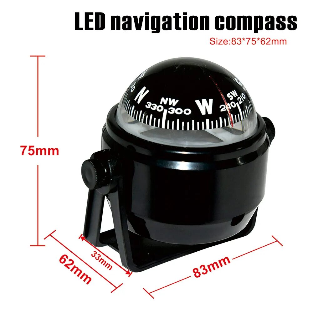 LED навигационный компас Type B Black 83*75*62mm