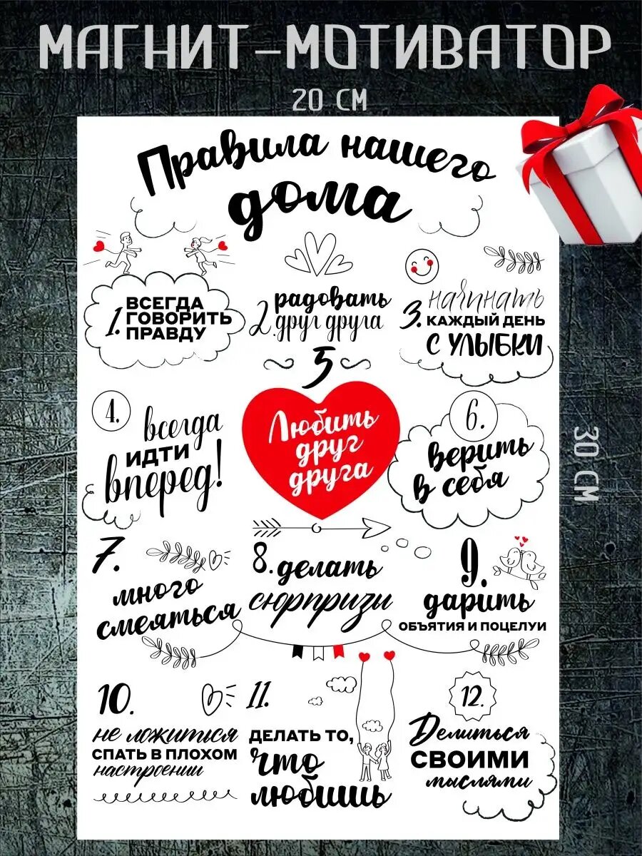 Магнит мотиватор на холодильник Правила нашего дома 20х30 виниловый