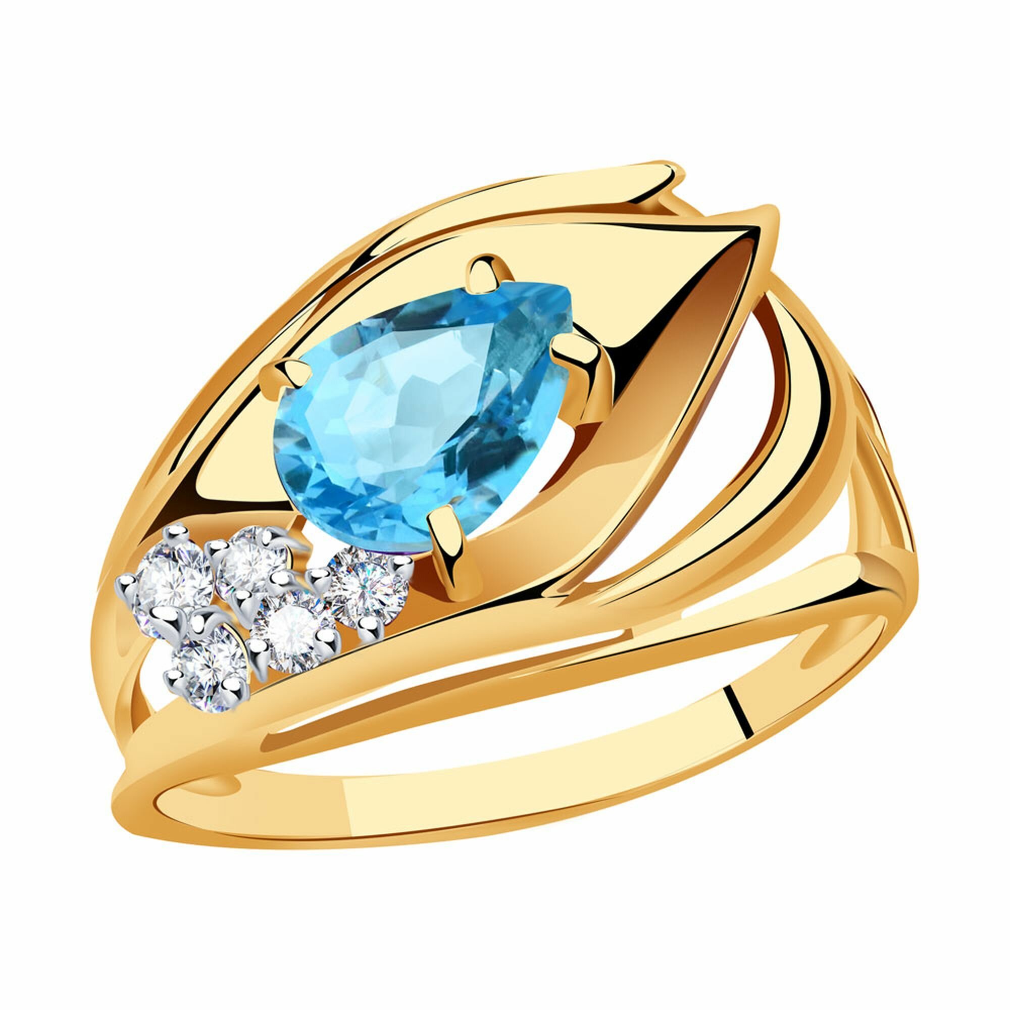 Кольцо, красное золото, 585 проба, топаз, фианит