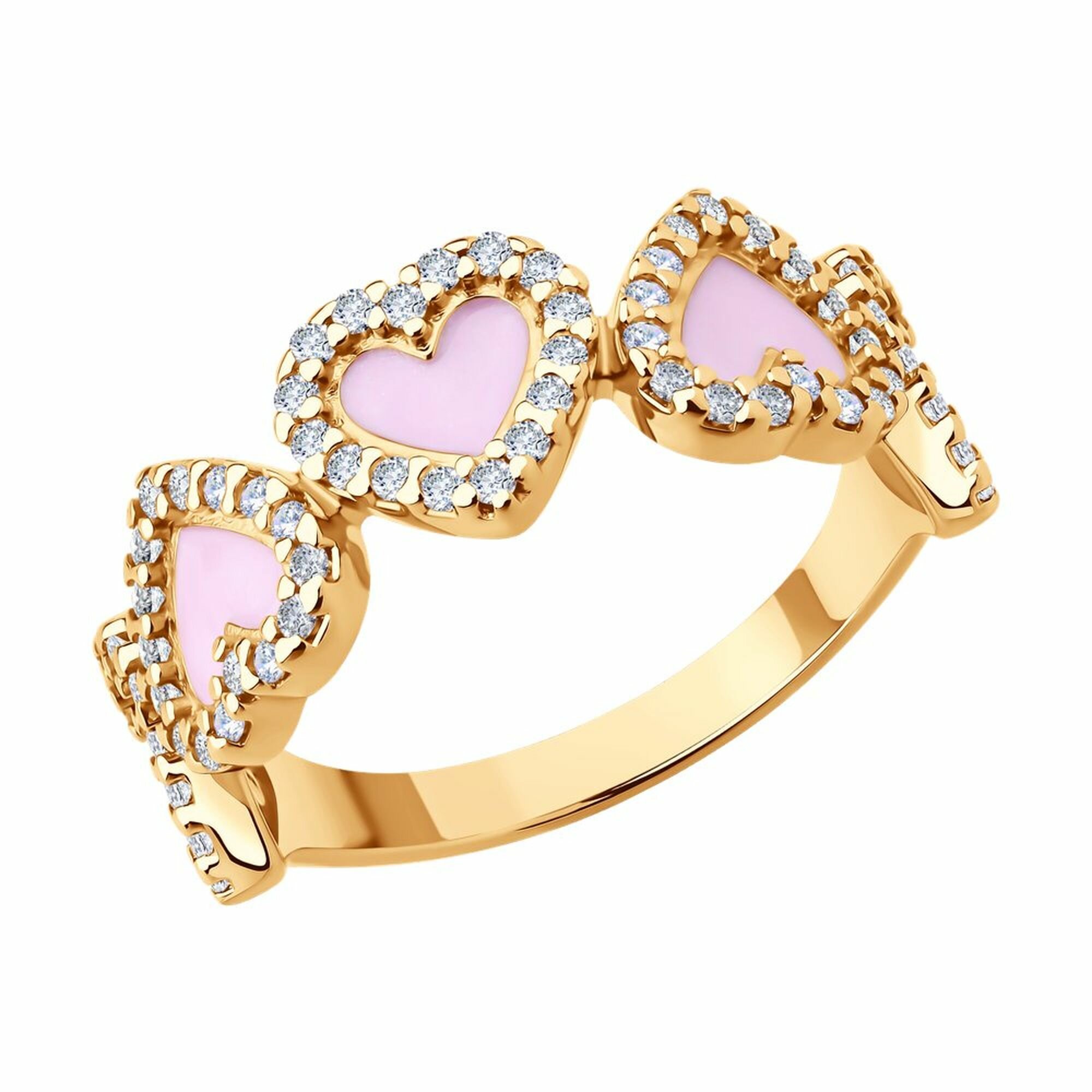 Кольцо тонкое, серебро, 925 проба, золочение, фианит, эмаль