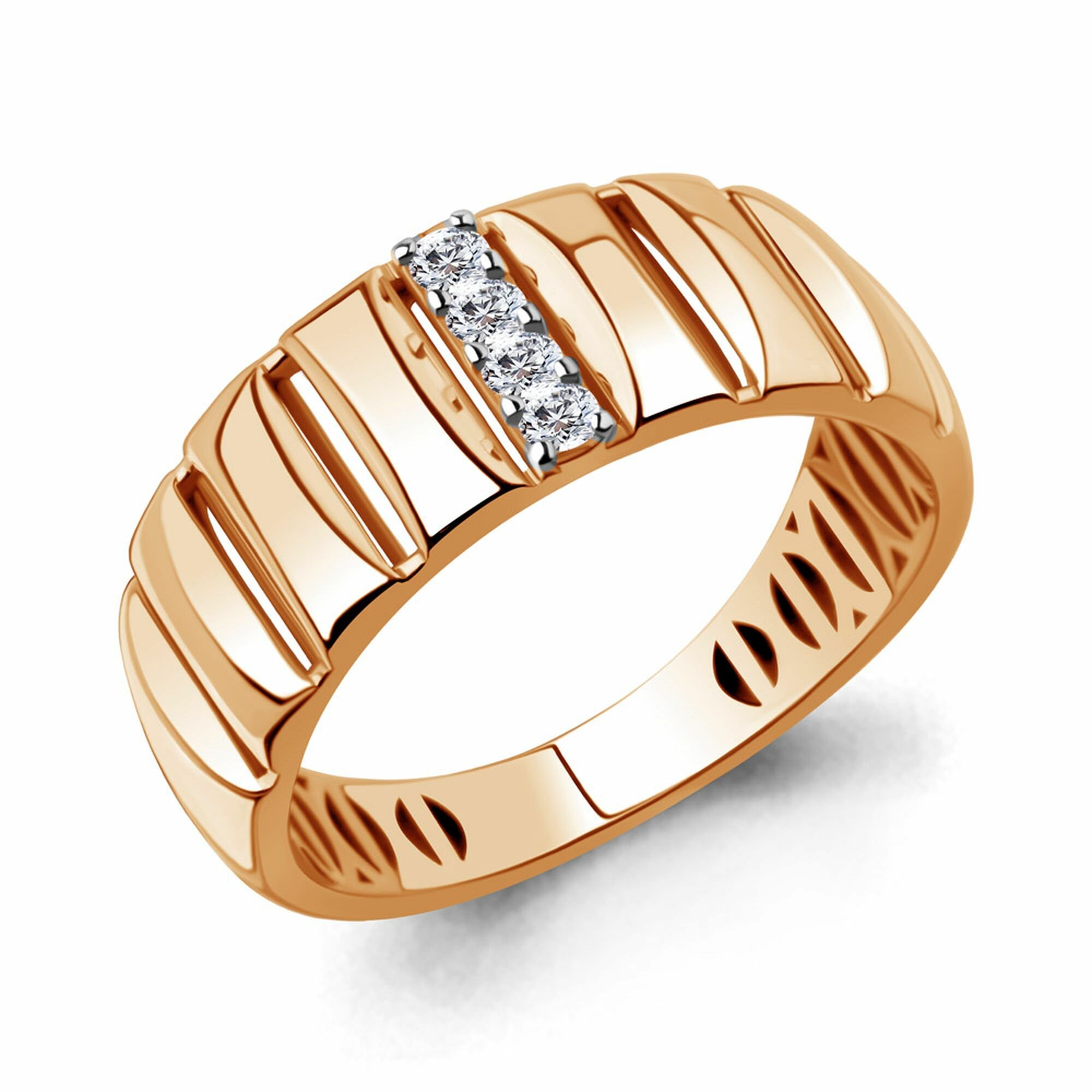 Кольцо дорожка, широкое, красное золото, 585 проба, бриллиант