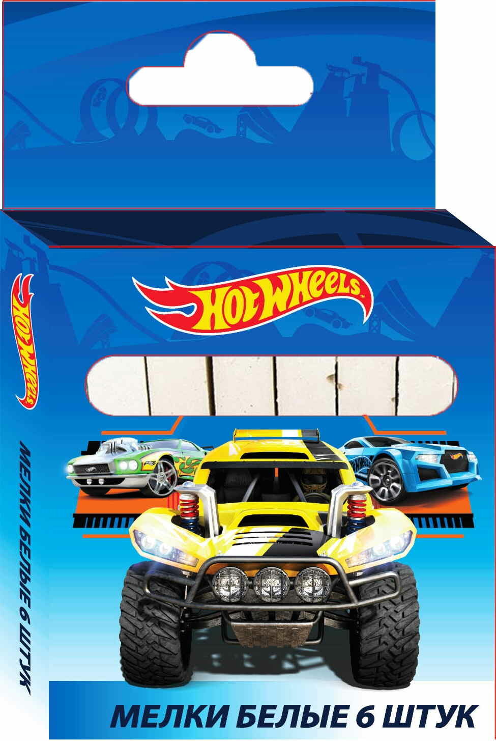 Мел белый "Hot Wheels" 6 штук в упаковке с европодвесом