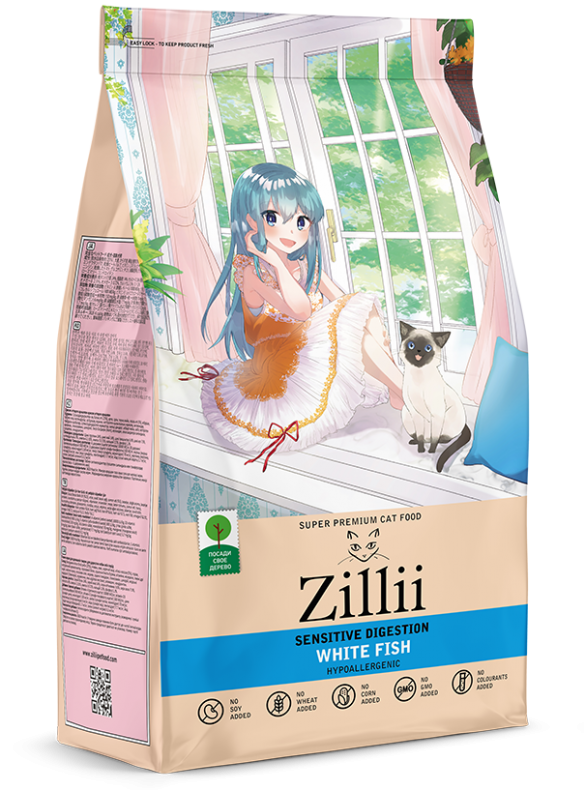 "ZILLII Sensitive Digestion Cat" с белой рыбой сухой корм для кошек с чувствительным пищеварением 0,4кг