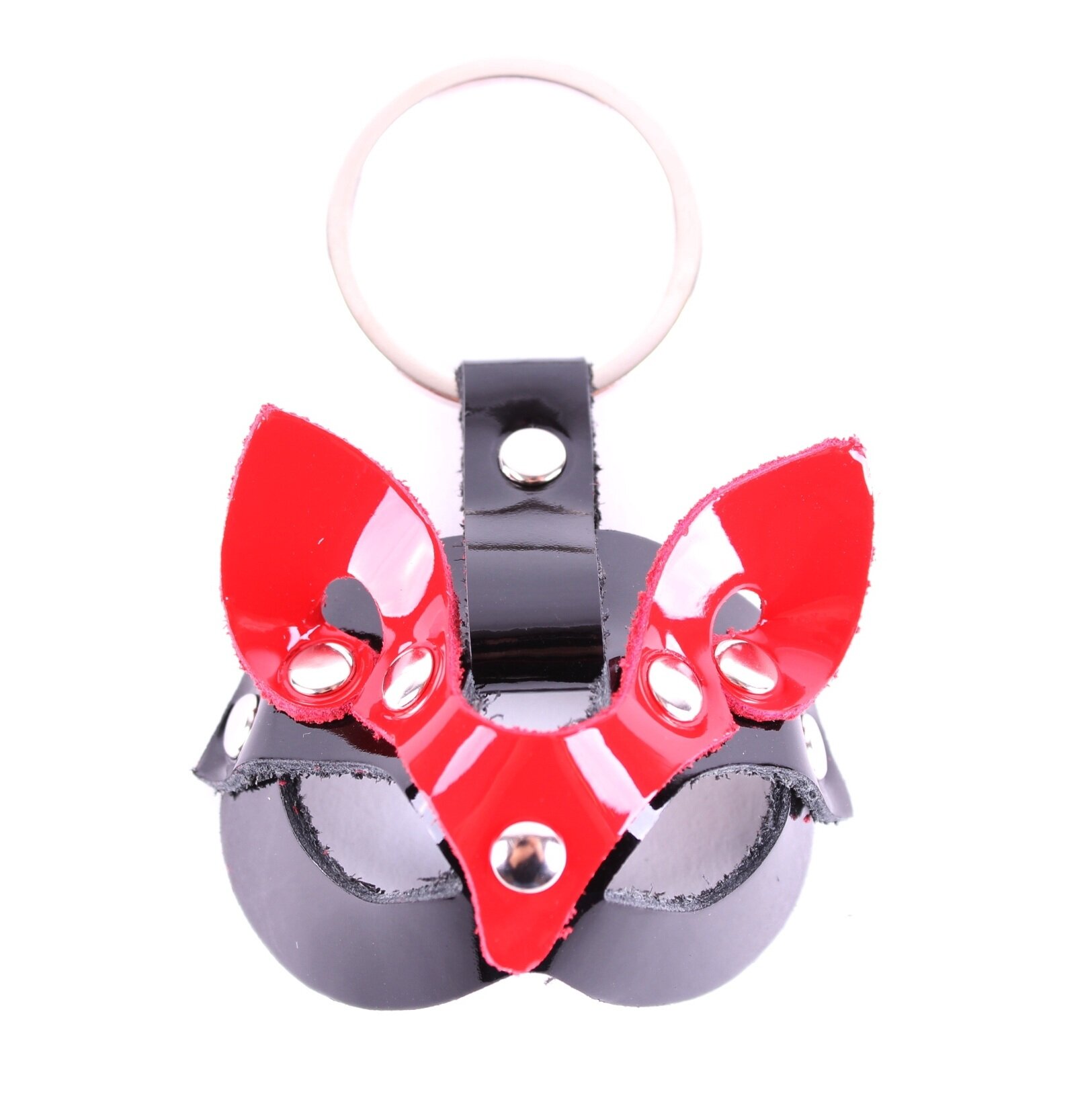 Брелок кошка лаковый black БДСМ Арсенал натуральная кожа чёрный и красный цвет