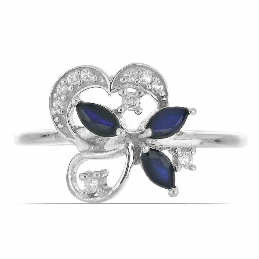 Кольцо, серебро, 925 проба, родирование, сапфир, топаз