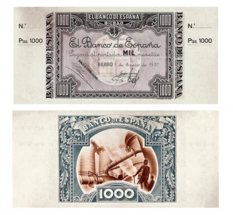 Испания 1000 песет 1937 Бильбао, сувенирная копия, банкноты и купюры редкие коллекционные