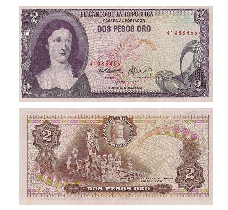 2 песо 1977 Колумбия, коллекция редких банкнот, сувенирная копия, банкноты и купюры редкие коллекционные