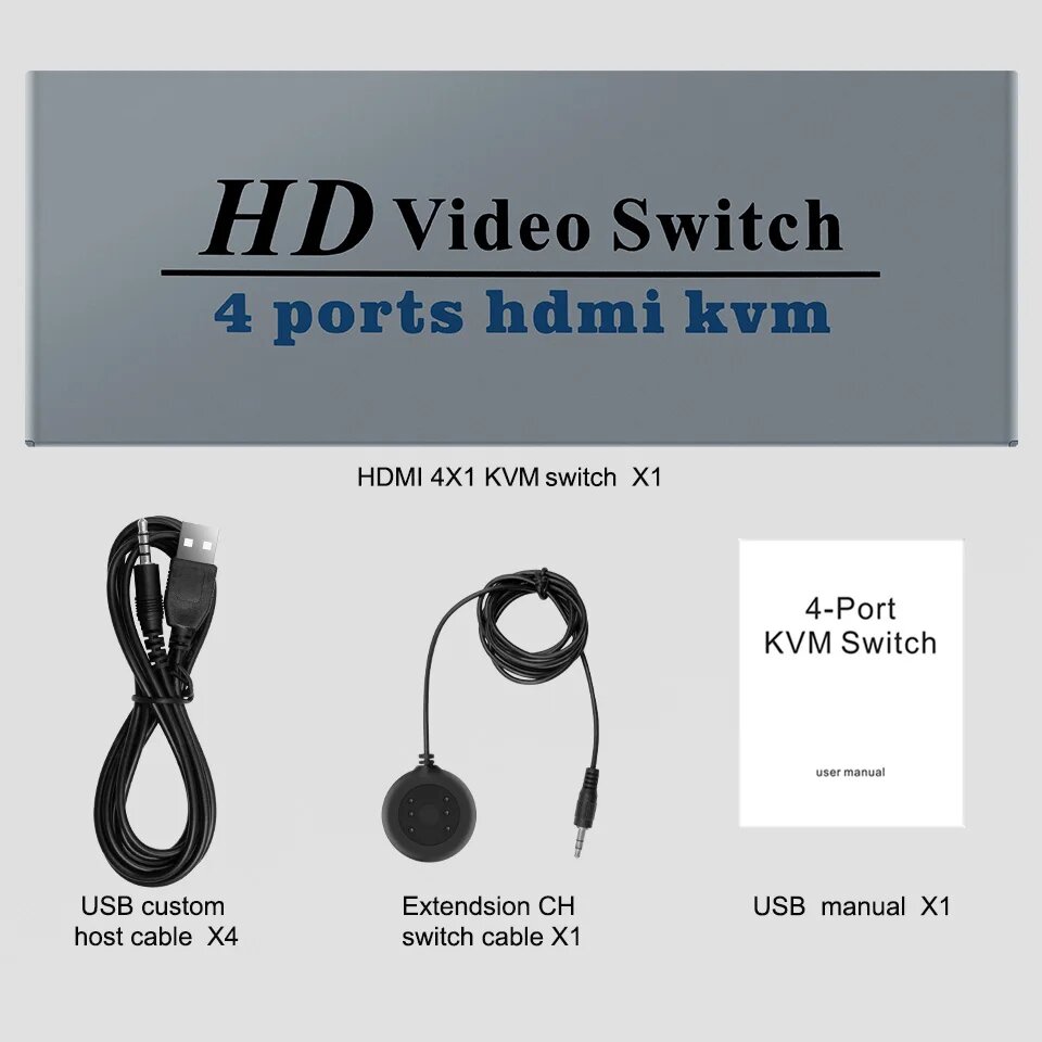 4K Switch KVM HDMI Switcher 4-портовый USB HDMI KVM Switch 4X1 4kX2K/30HZ HDCP 1.2 для ПК, ноутбука, Windows и Mac
