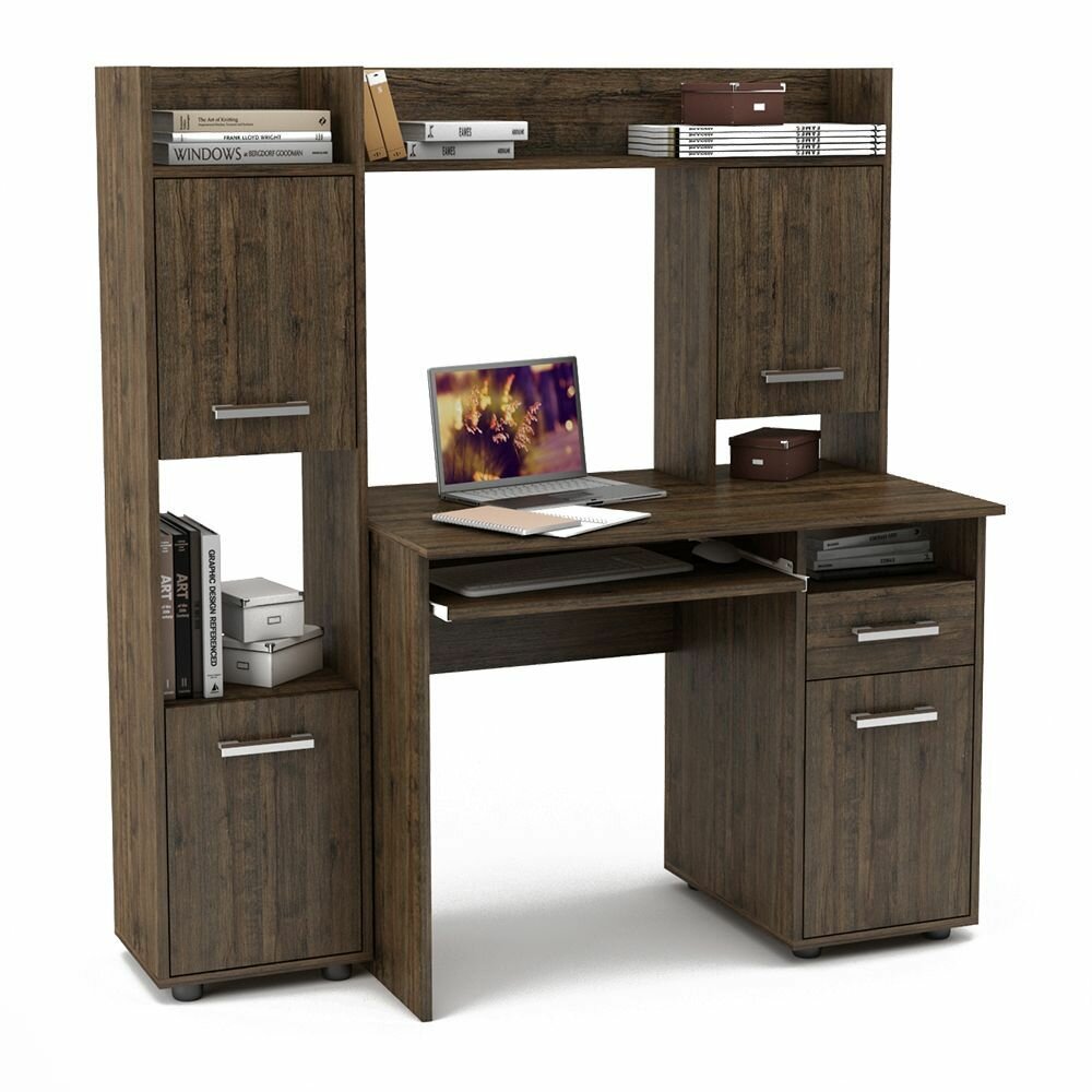 Стол письменный, компьютерный и стеллаж Остин (Ливерпуль) 9К дуб апрель темный