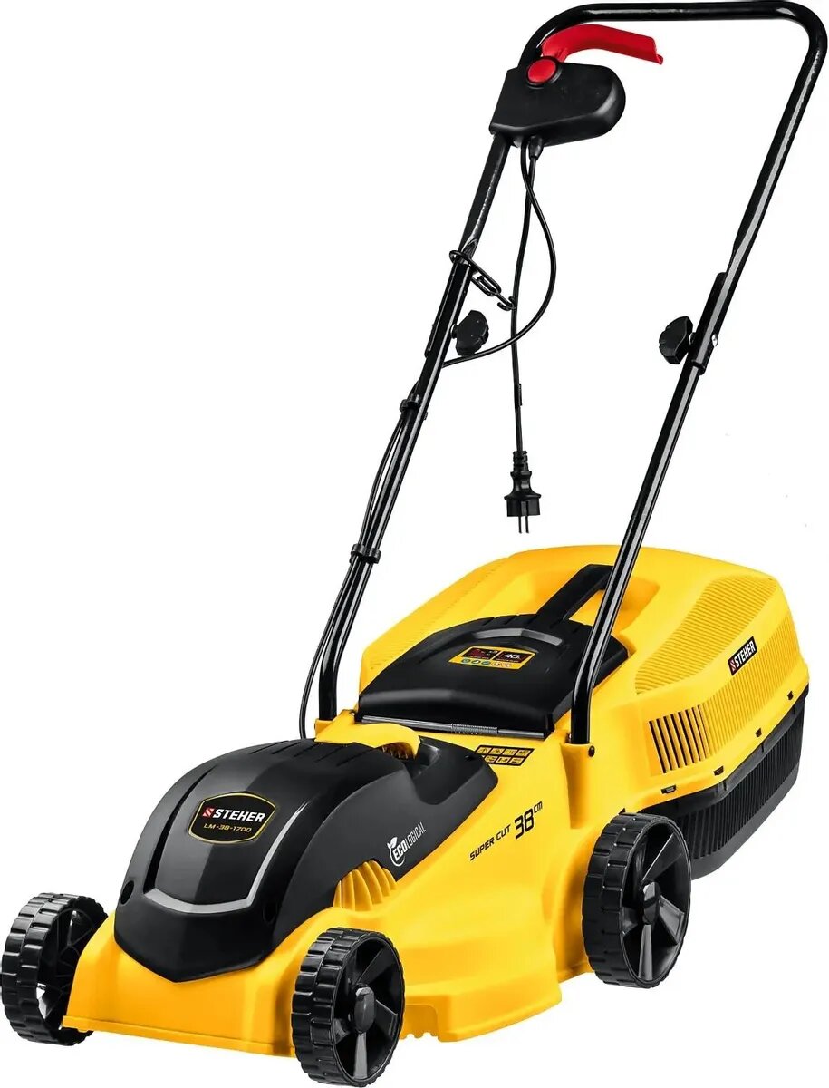 Газонокосилка электрическая Steher LM-38-1700, желтый/черный, 1700 Вт, 38 см