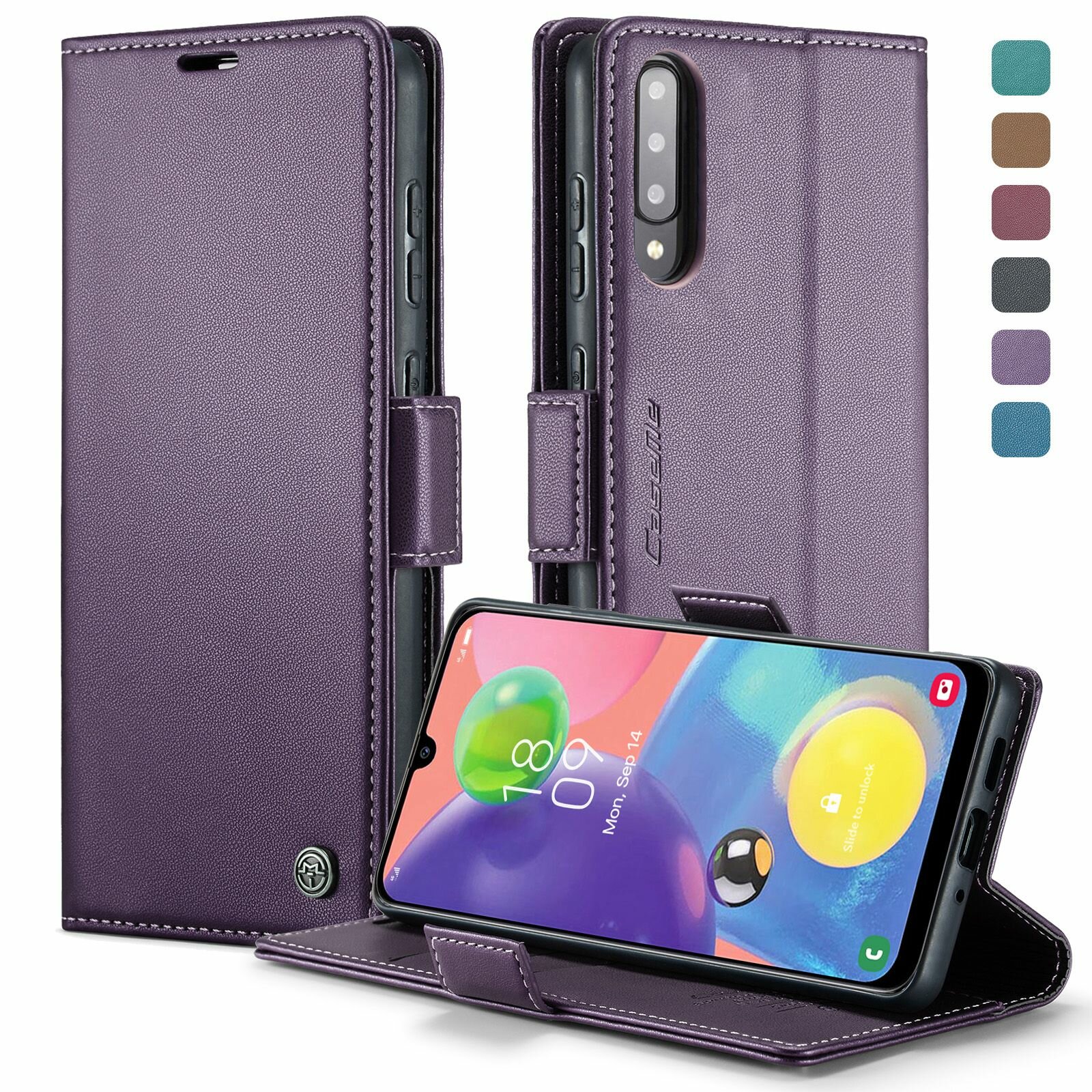CaseMe Кожаный чехол для Samsung Galaxy A70 / A70S RFID-блокировка, магнитная застежка, держатель для карт, подставка, противоударная, новинка