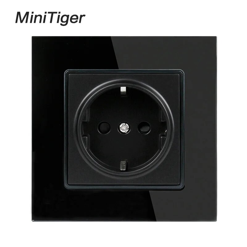 Настенная розетка Minitiger хрустальная 16А Black