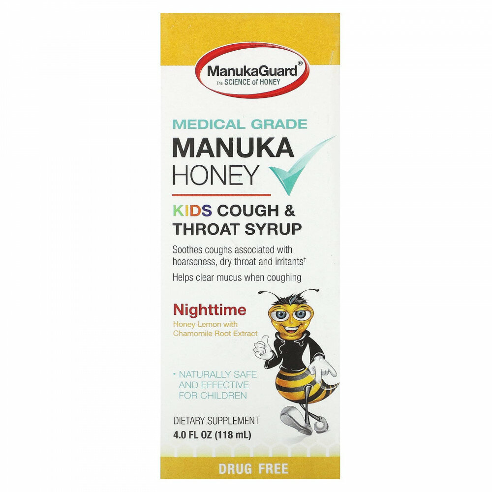 ManukaGuard, Manuka Honey, детский сироп от кашля и горла, для приема перед сном, мед и лимон, 118 мл (4 жидк. унц.)