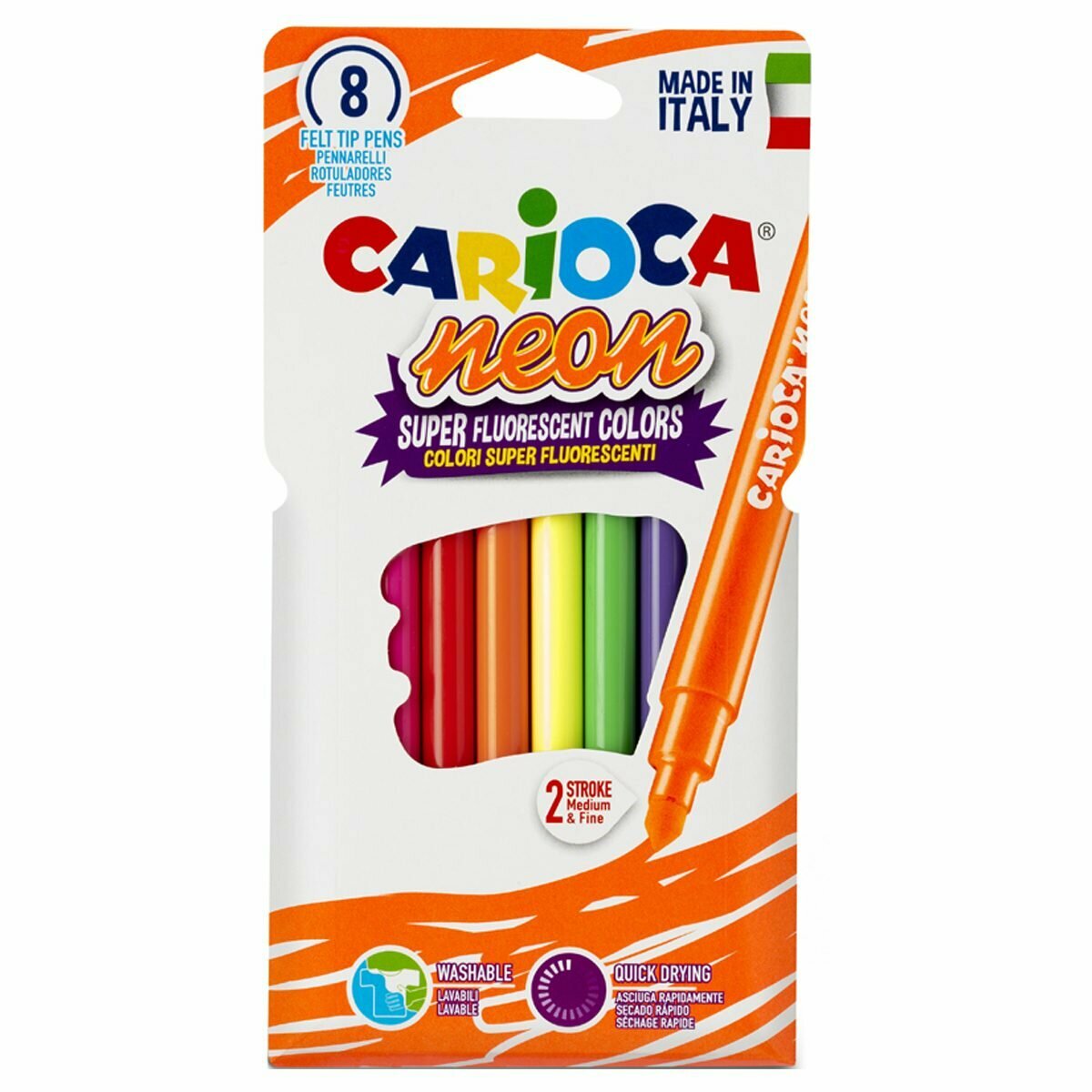 Набор фломастеров 8 цветов Carioca Neon (линия 1-4,7мм, неоновый эффект, смываемые) картон. уп. (42785), 24 уп.