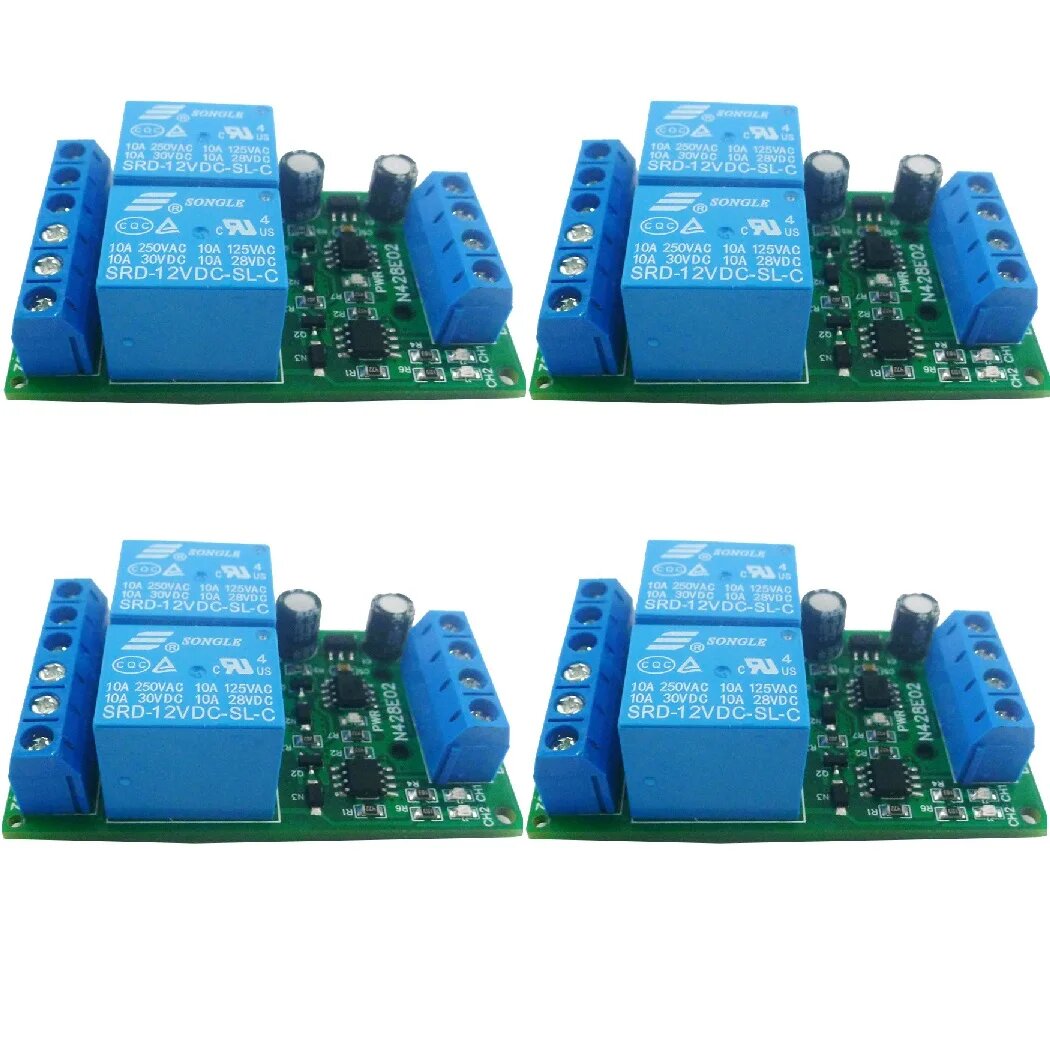 Релейный модуль eletechsup N428E02 12В 2 канала Modbus RTU 4 шт.