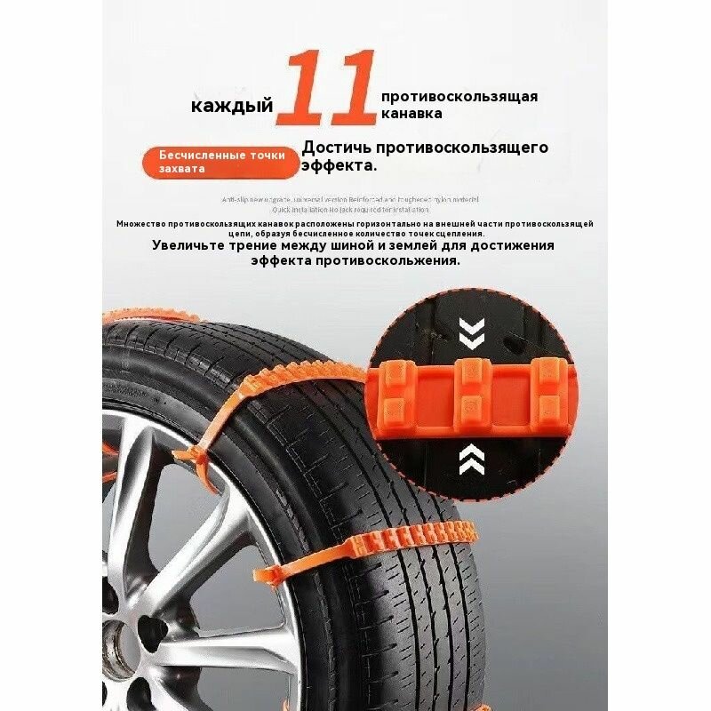 Противоскользящие стяжки на колёса 10шт/ цепь противоскольжения/ лента антипробуксовочная