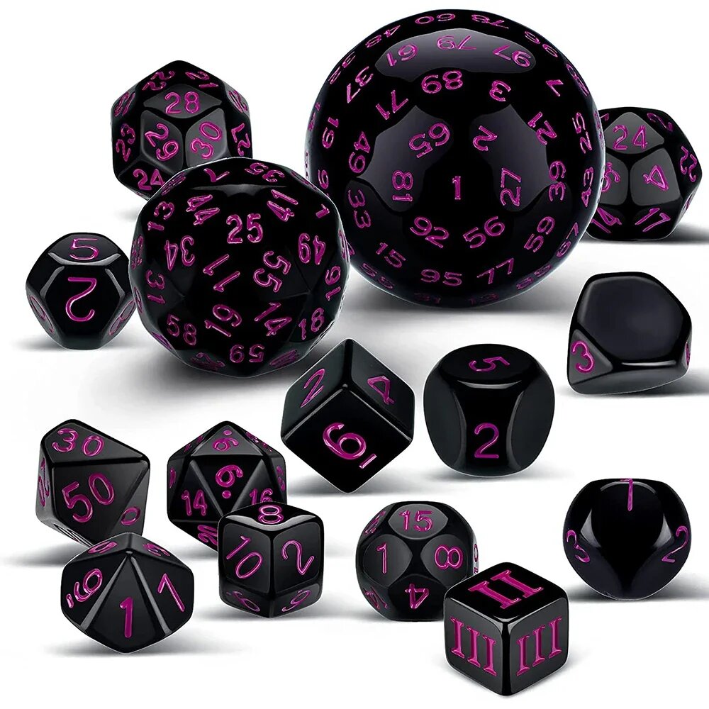 Многогранные кости D3-D100, черный акрил, 15 шт. Purple