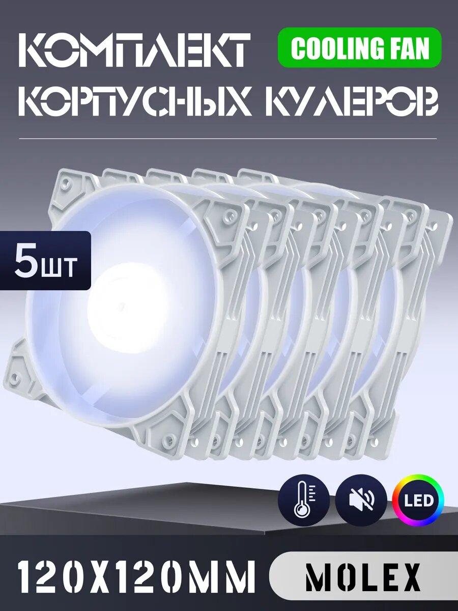 Вентилятор для пк 120 мм *5 шт，Вентилятор для корпуса компьютера 120х120мм с RGB подсветкой.