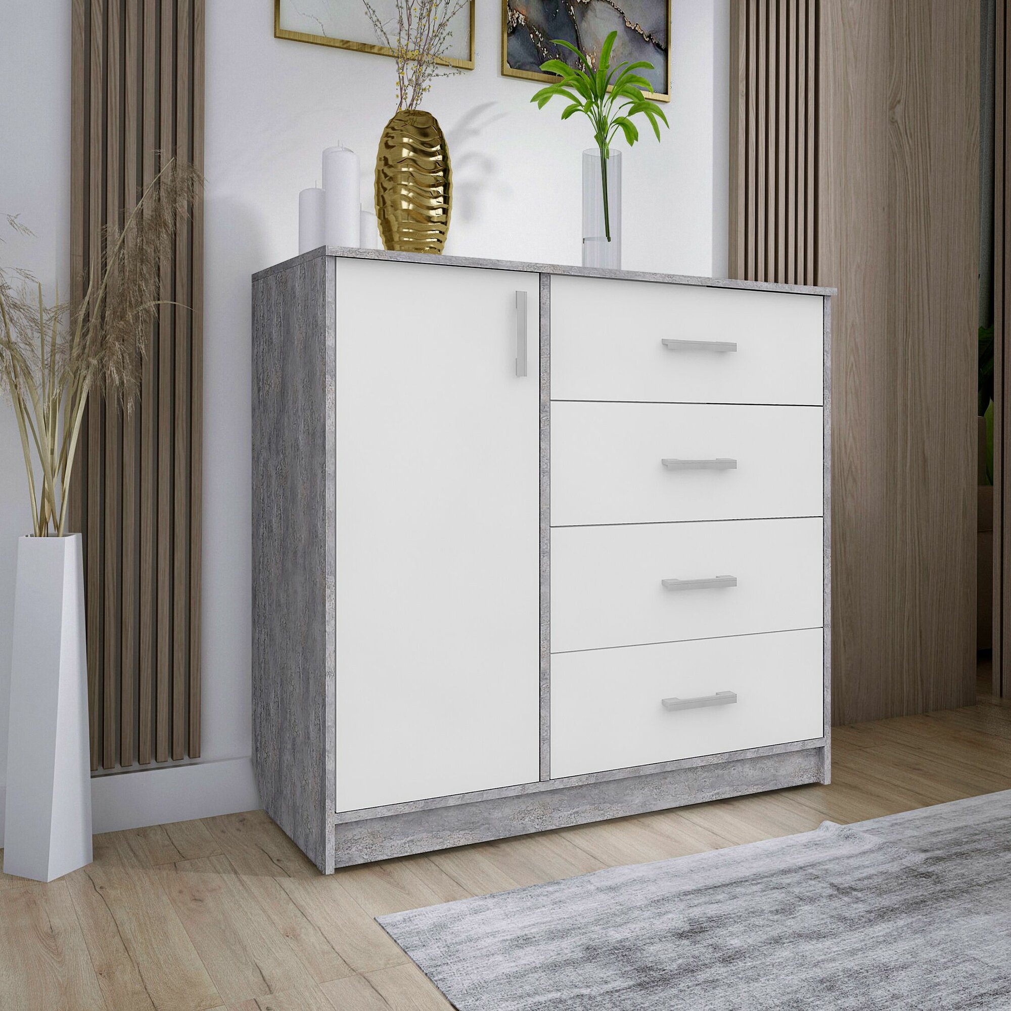 Комод с ящиками К9 цвет Цемент/Белый