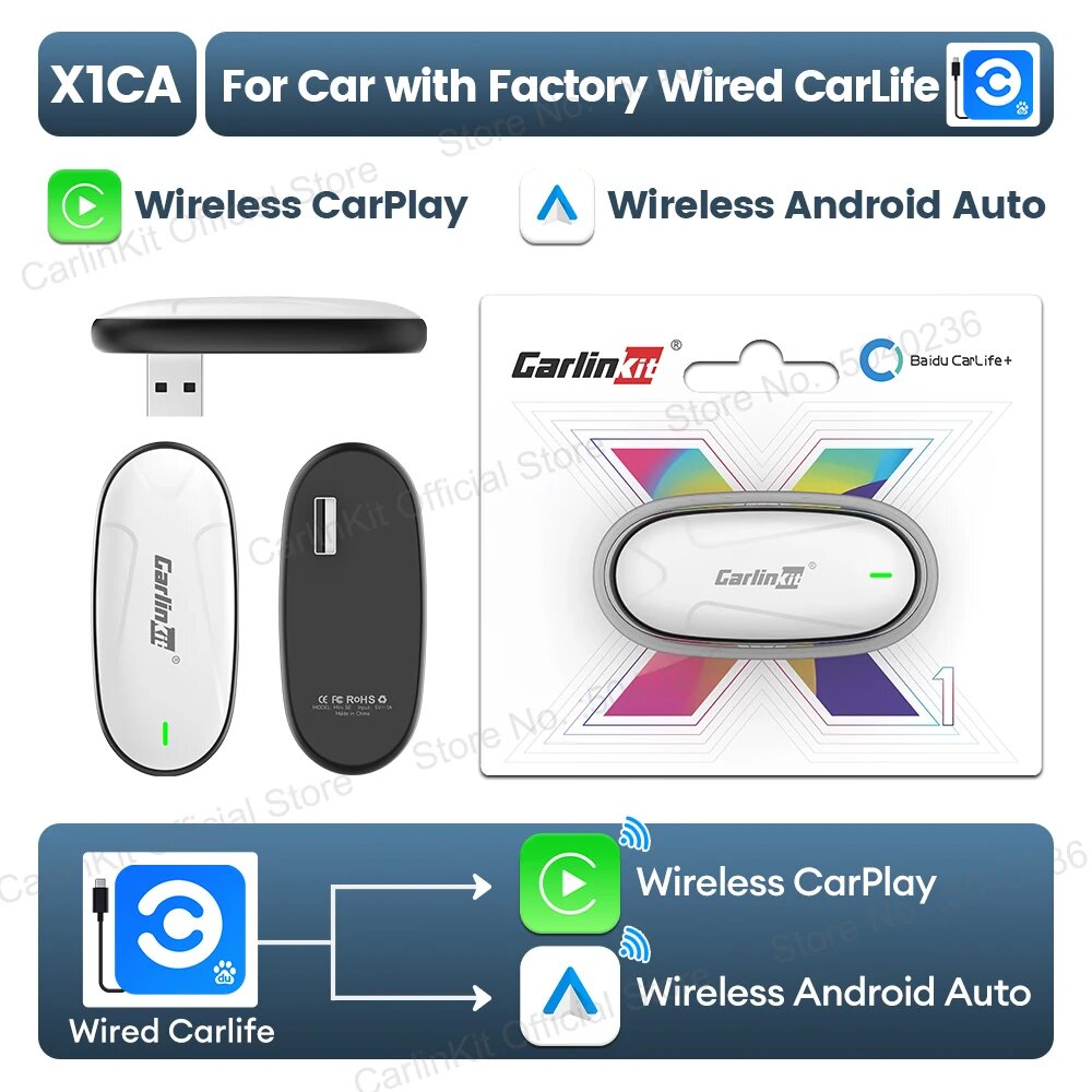 CarlinKit Baidu CarLife to CarPlay Беспроводной адаптер Android Auto 2 в 1 Мини-бокс USB Plug and Play 5,8 ГГц Wi-Fi Бесшовное подключение
