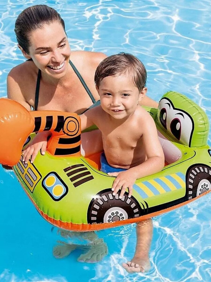 Круг для плавания надувной детский с ножками "Экскаватор", 74х58 см, 1-3 года