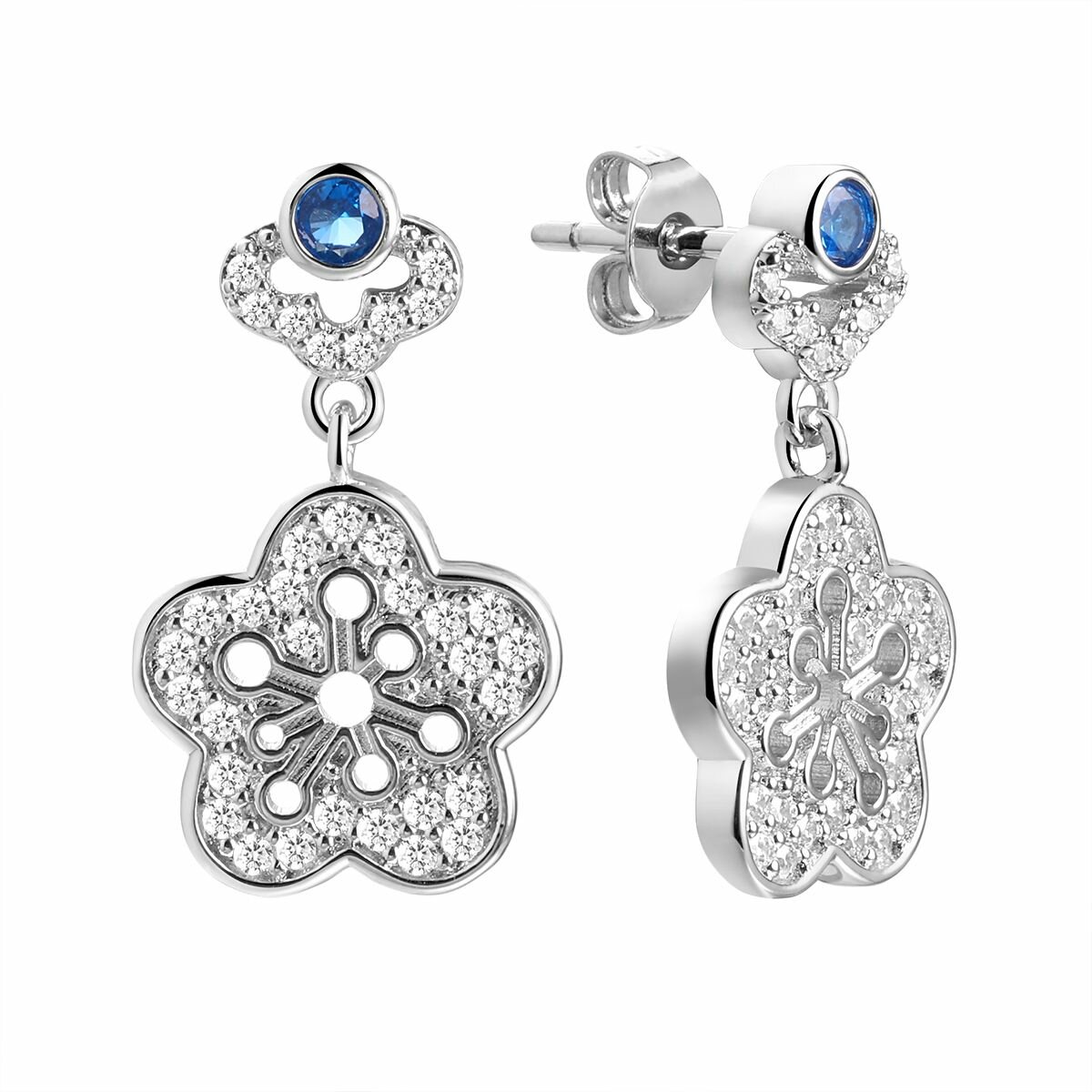 Серьги, серебро, 925 проба, родирование, шпинель, фианит