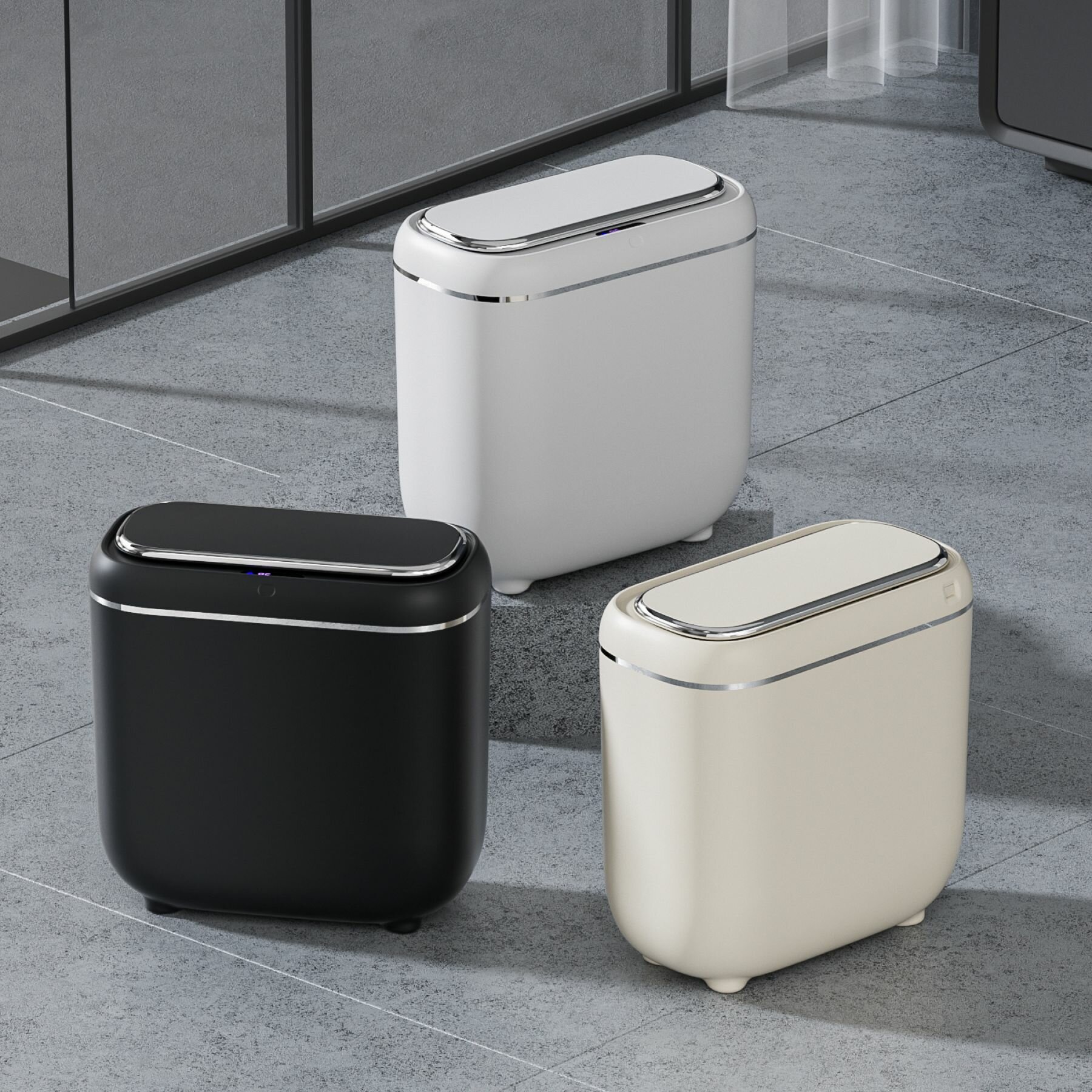 Умное сенсорное мусорное ведро с подсветкой и крышкой для туалета, кухни,12 литров, бежевое