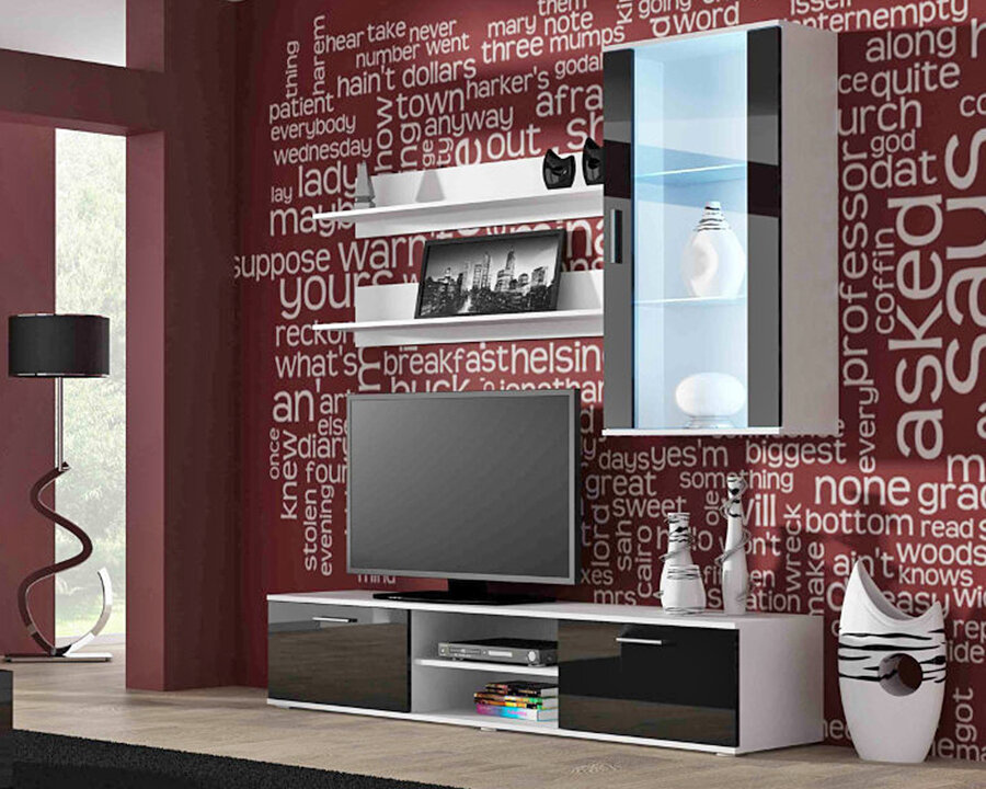 Гостиная Сохо 9 МДФ (черная) / Белый Фасадный 0101 NOW 180x41x192 см, черный, белый Фиеста