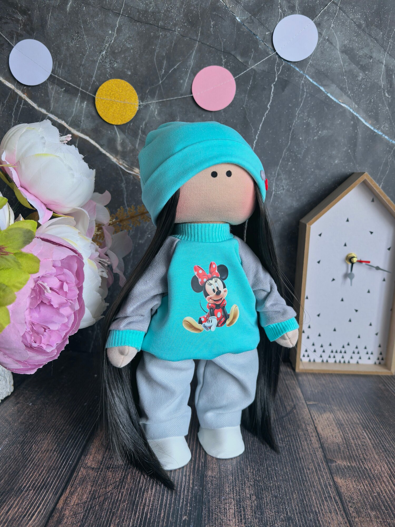 Интерьерная текстильная кукла Тильда 28 см ручной работы