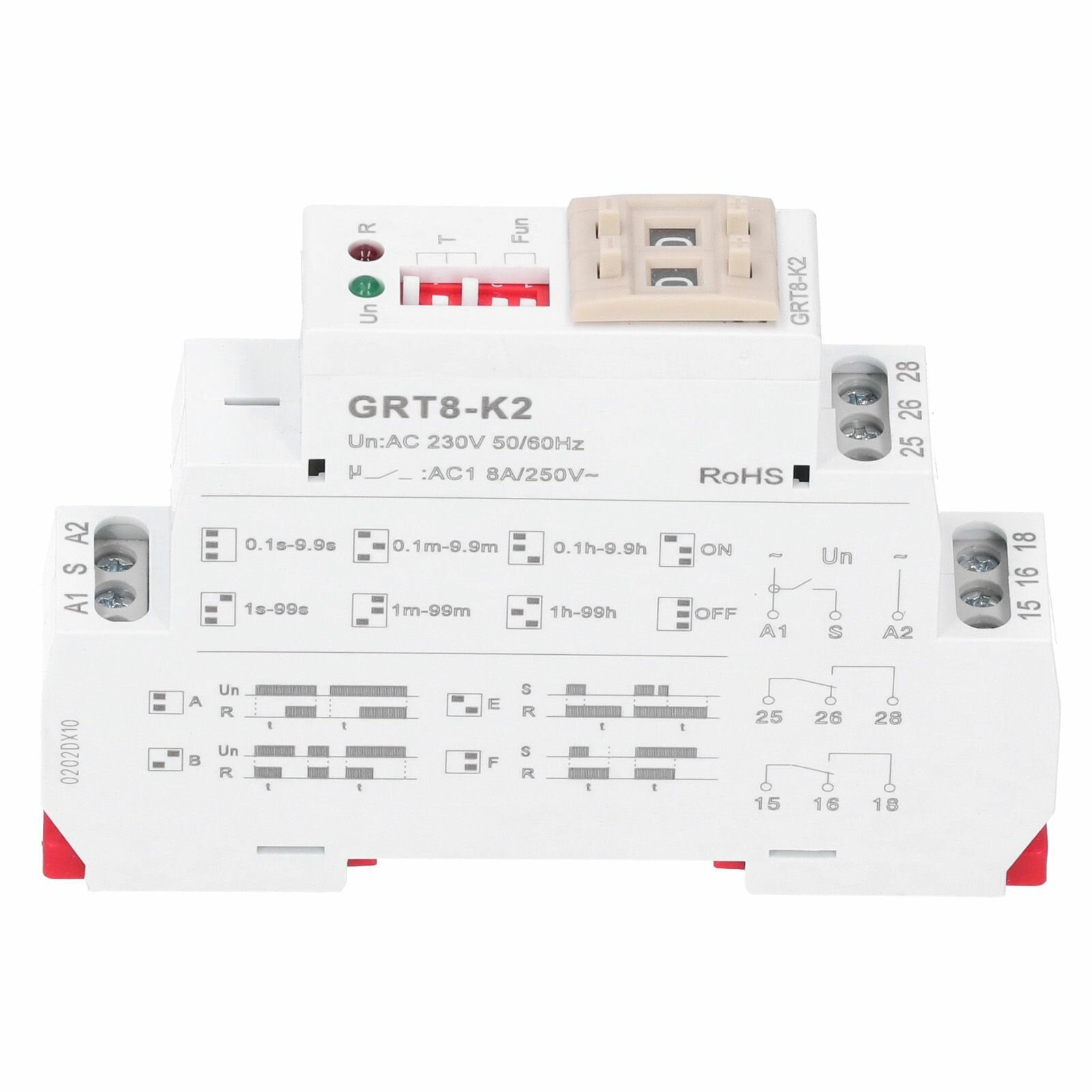 Реле времени GRT8-K2, 2 откр./закр, 0.1с 99ч, 230В