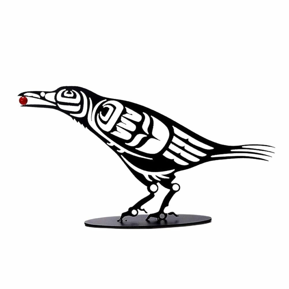 Металлическая фигурка ворона с ягодами, декор рабочего стола