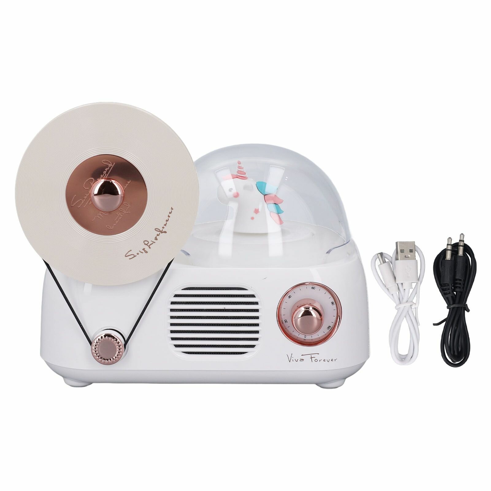 Ретро Bluetooth-динамик со светом, стереозвук Hi-Fi, успокаивающий проигрыватель пластинок, динамик со светом для сна, белый