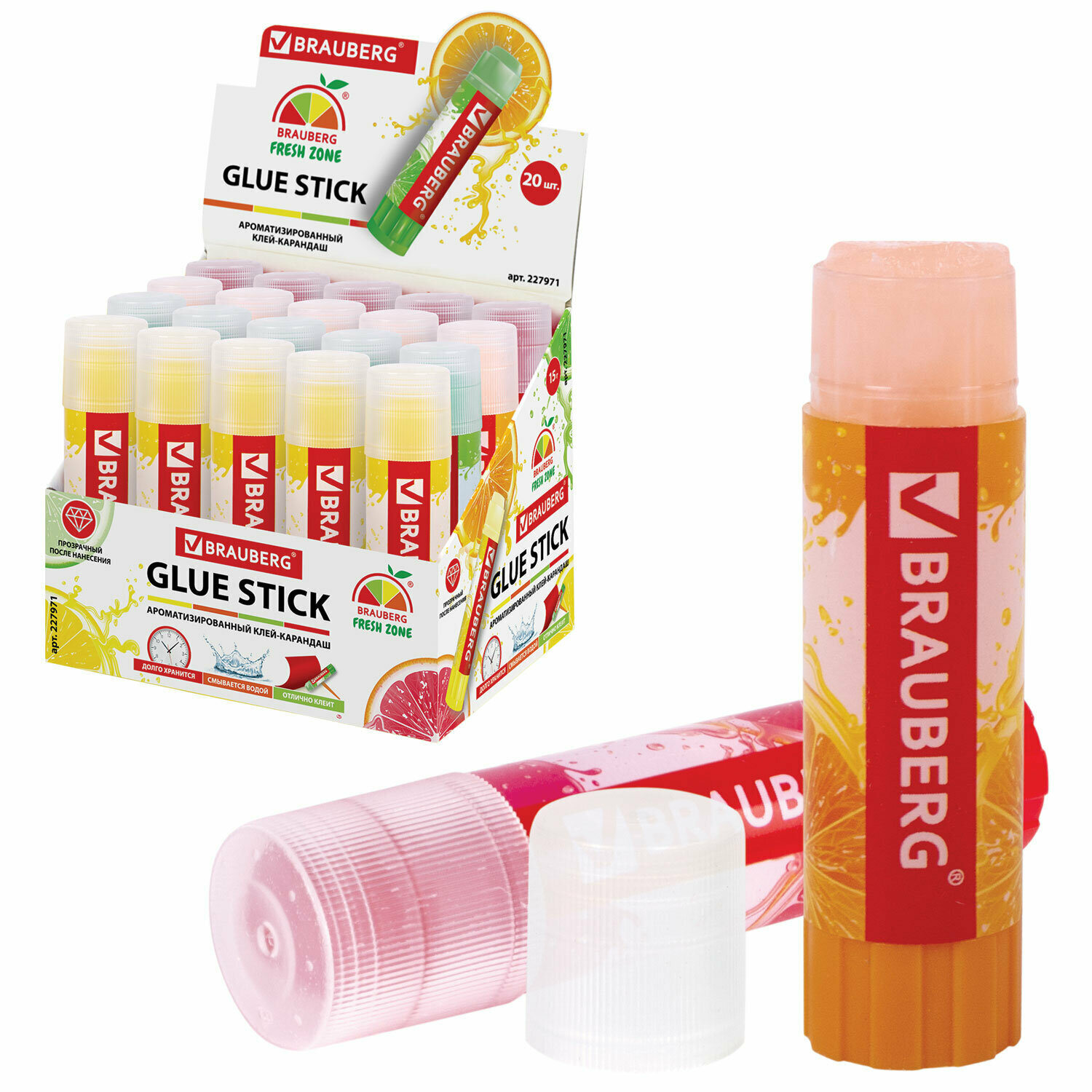 Клей-карандаш Brauberg "Fresh Zone", 15 г (PVP)