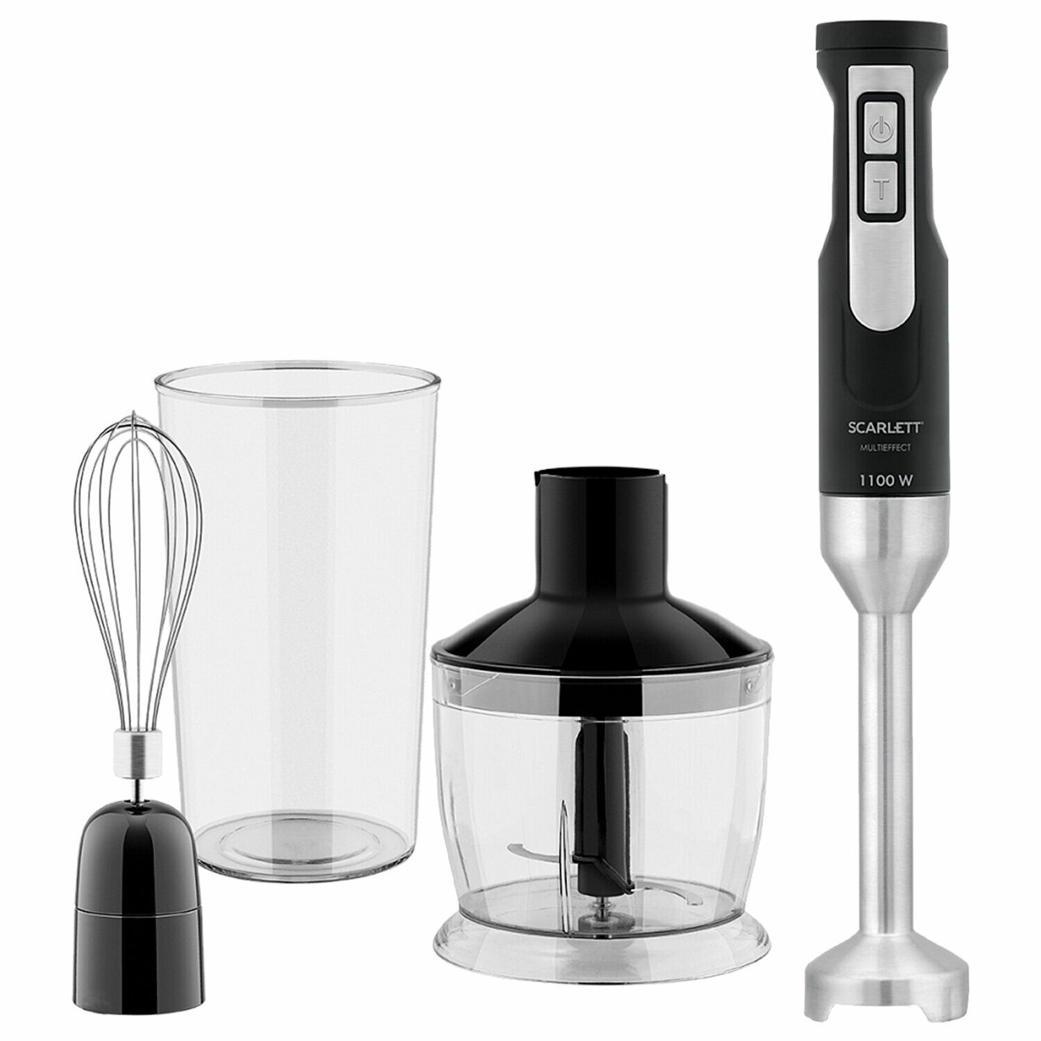 Блендер погружной Scarlett SC-HB42F61, 1100 Вт, 25 скоростей, 3 насадки, стакан, черный