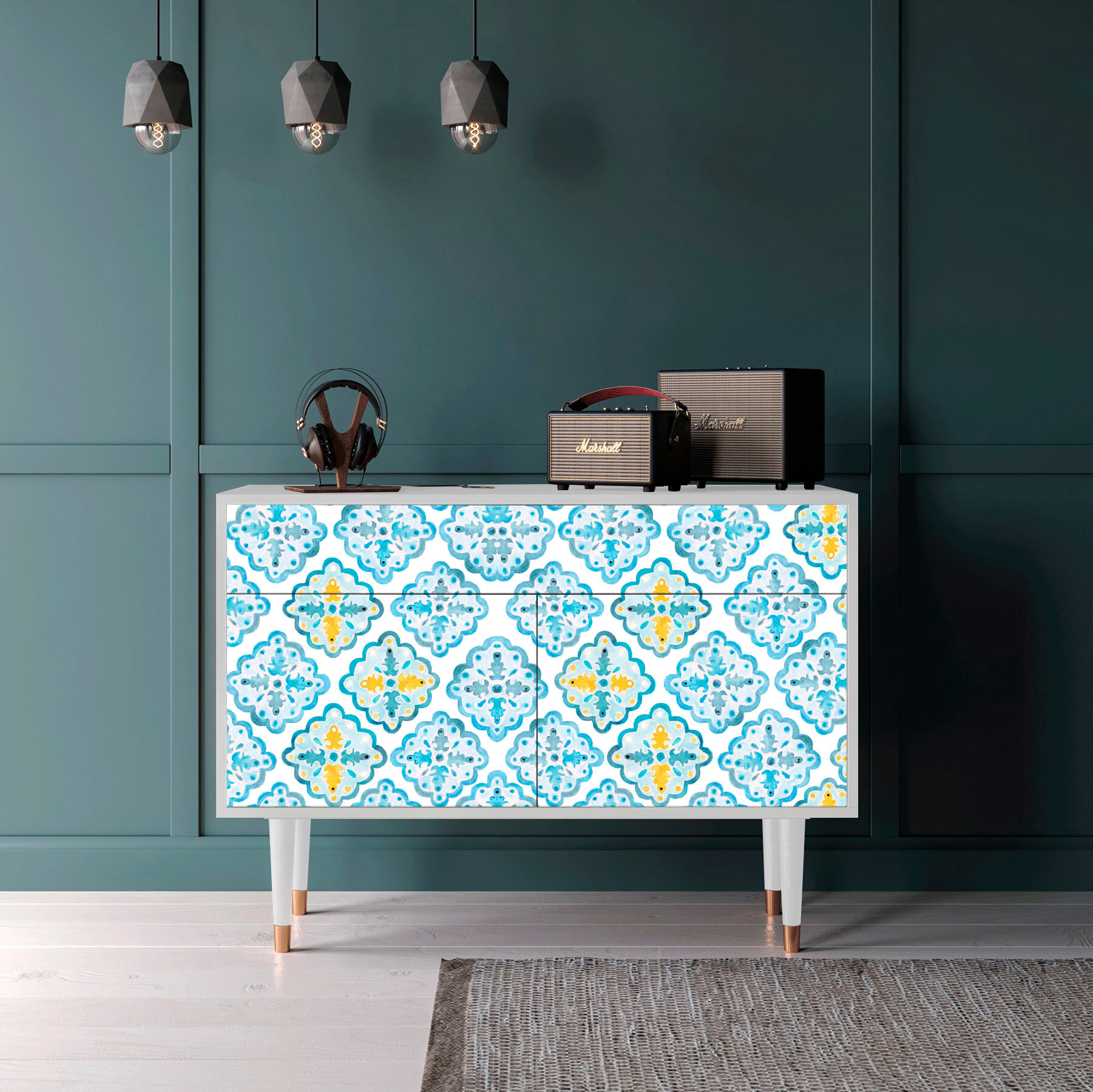 Комод - STORYZ - BS4 Portugese tiles, Размер - 115 x 85 x 48 см, Цвет корпуса - Белый