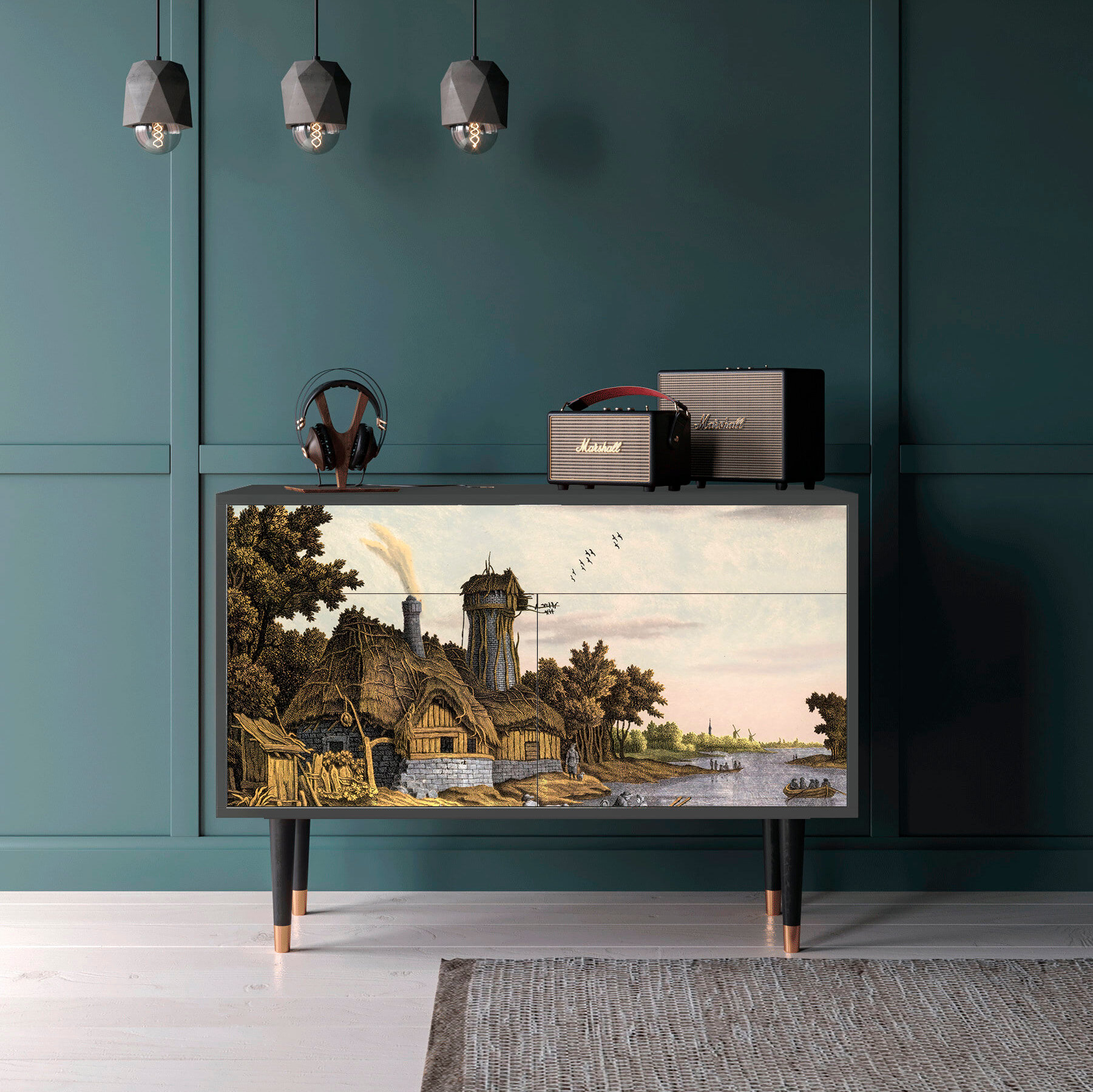 Комод - STORYZ - BS4 Mill along a River by Jonas Zeuner, Размер - 115 x 85 x 48 см, Цвет корпуса - Антрацит