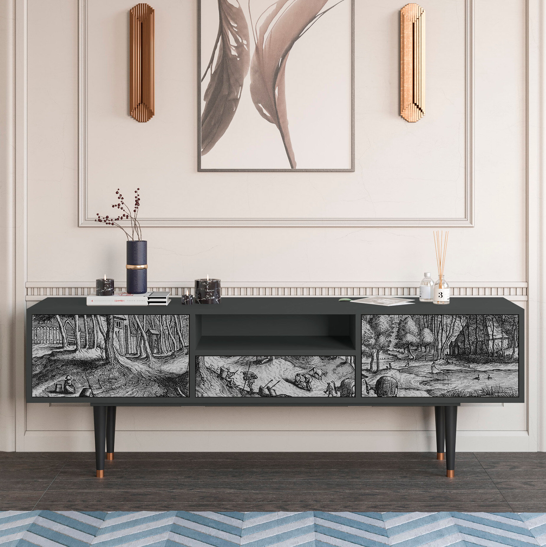 ТВ-Тумба - STORYZ - T6 Rusticorum by Pieter Breugel, Размер - 170 x 69 x 41 см, Цвет корпуса - , Антрацит