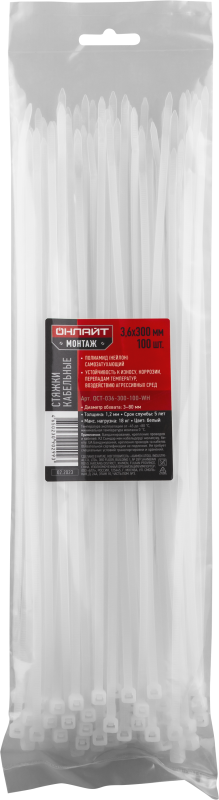 Хомут 90 299 OCT-036-300-100-WH (уп.100шт) онлайт 90299