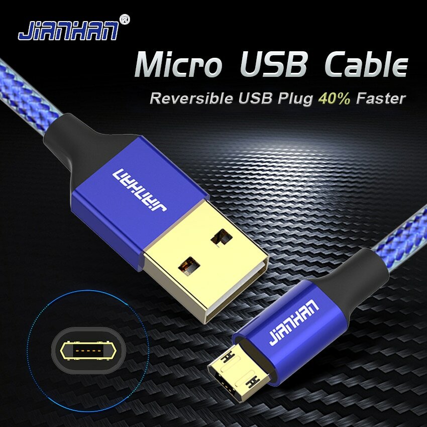 Двусторонний микро-USB-кабель 5 В 2 А, кабель для быстрой зарядки, разъем для передачи данных для телефонов Samsung Xiao