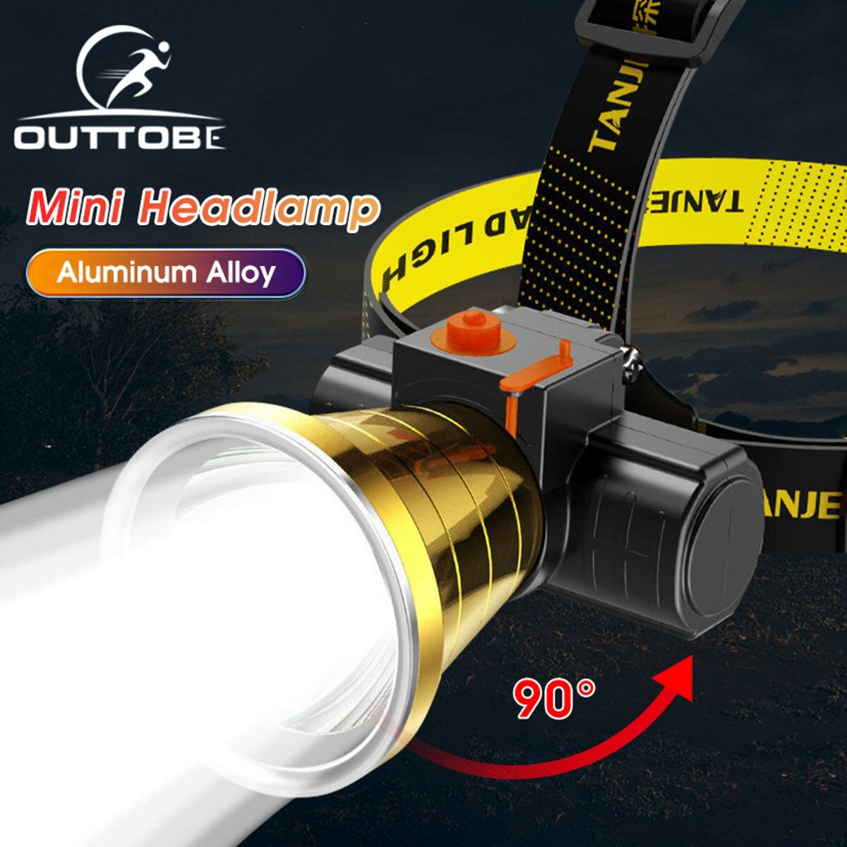 Outtobe Headlamps Mini Outdoor Headlight из алюминиевого сплава с USB-зарядкой, регулируемый водонепроницаемый налобный