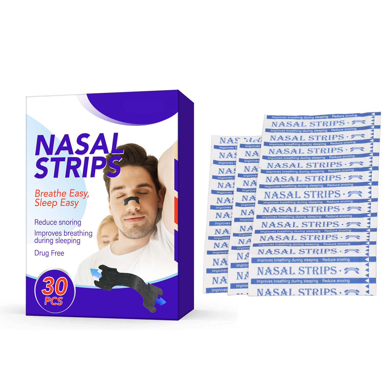 Назальные полоски против храпа, 30 шт, удобные портативные дышащие полоски для носа для всех типов кожи, клейкие полоски для легкого сна